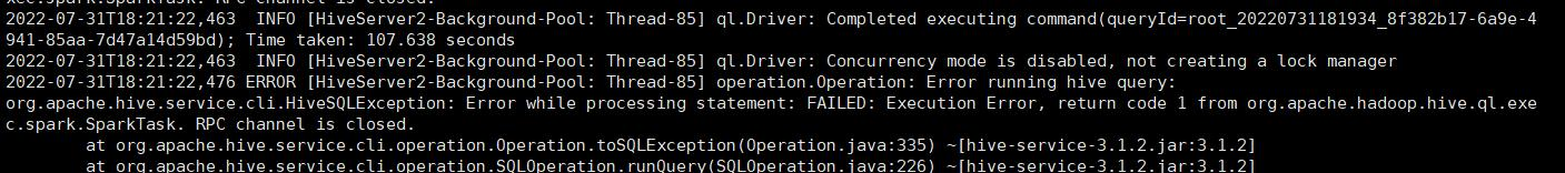Error [hiveserver2 Background Pool Thread 85] Spark Sparktask Failed To Execute Spark Task