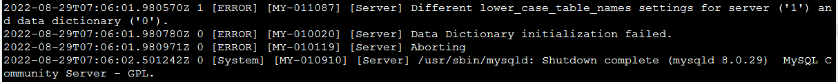 Different Lower case table names Settings For Server 1 And Data 
