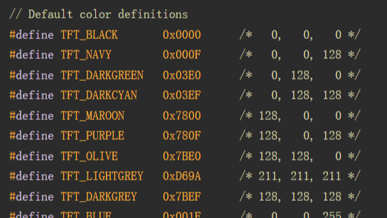 TFT_eSPI 预设颜色备查 - 疆心比心 - 博客园