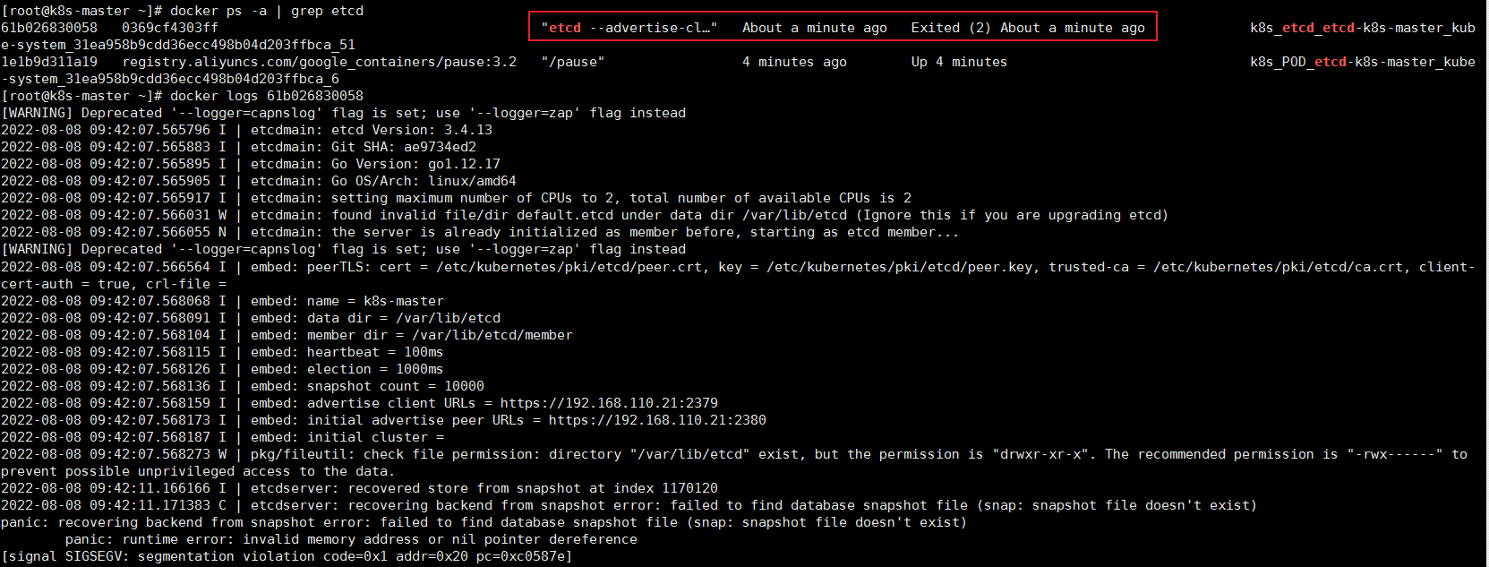 k8s 集群重启后无法正常启动etc，apiserver - Armored-forces - 博客园