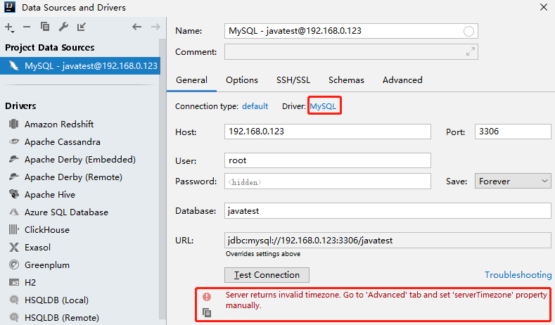 已解决：IDEA连接MySql报错！Server returns invalid timezone. Go to 'Advanced' tab and set 'serverTimezone ...