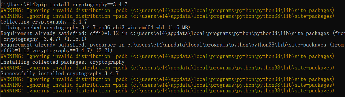 python一直报一下错误：CryptographyDeprecationWarning: Blowfish has been ...