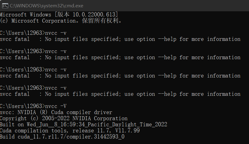 啊哈，又是一个那叫什么奇葩BUG nvcc-v出现的 No input files specified: use optin --help for more information ...