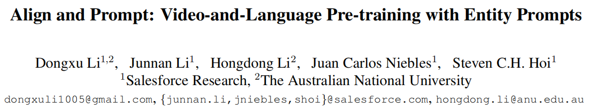 【video-text retrieval论文阅读】Align and Prompt: Video-and-Language Pre-training with Entity Prompts ...
