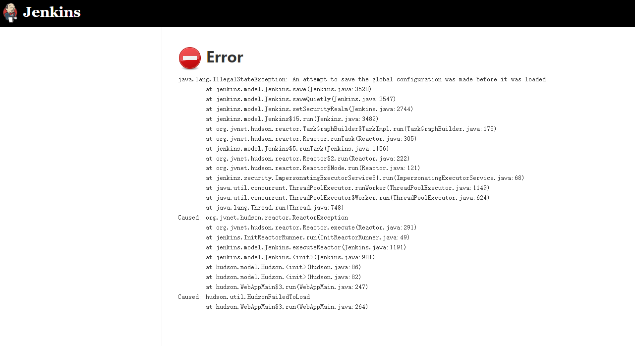Jenkins 升级问题： Error java.lang.IllegalStateException: An attempt to save the global configuration ...