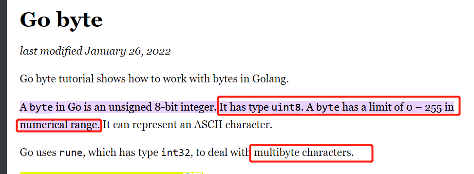 Golang Byte int 