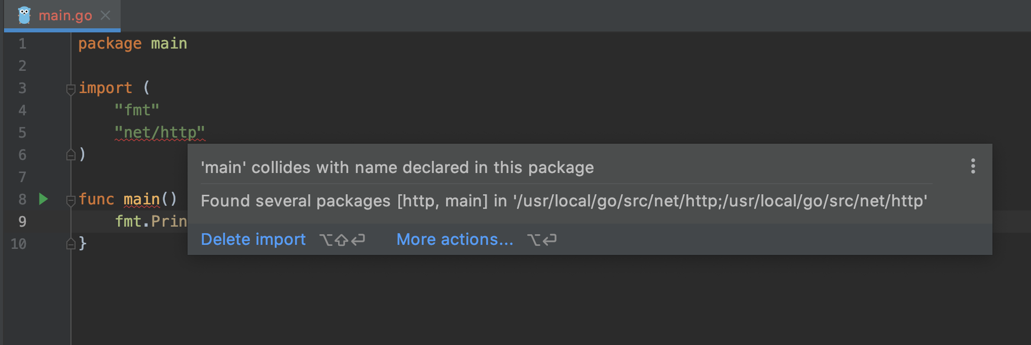 Goland报错 ‘main‘ collides with name declared in this package 或 Found several packages [http, main ...